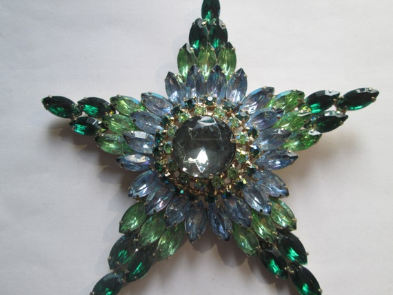 Huge Schreiner Rhinestone Layered Star Brooch Pendant - Gem