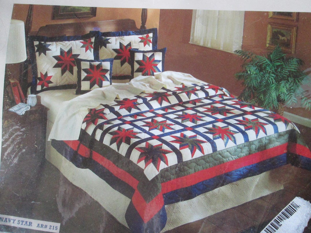 1990s Patchwork Star 86X86 Quilt Burgundy Blue Green With Shams - Etsy
