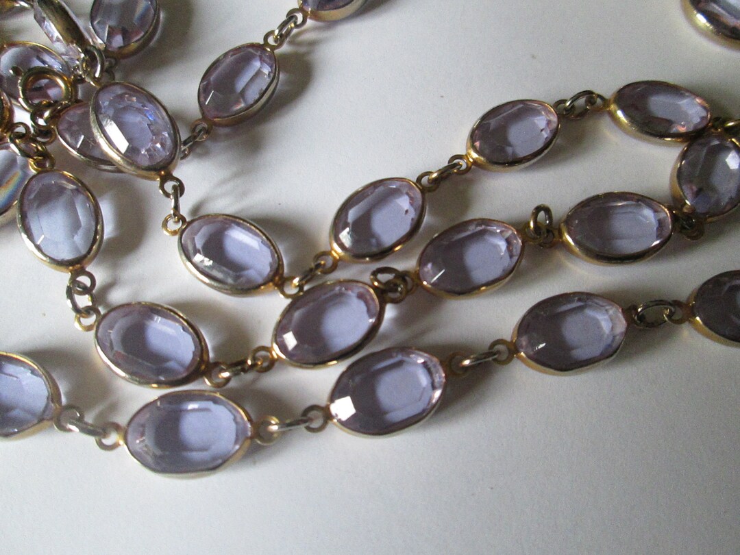 Vintage Purple Crystal Glass Bezel Set 46" Necklace - Etsy