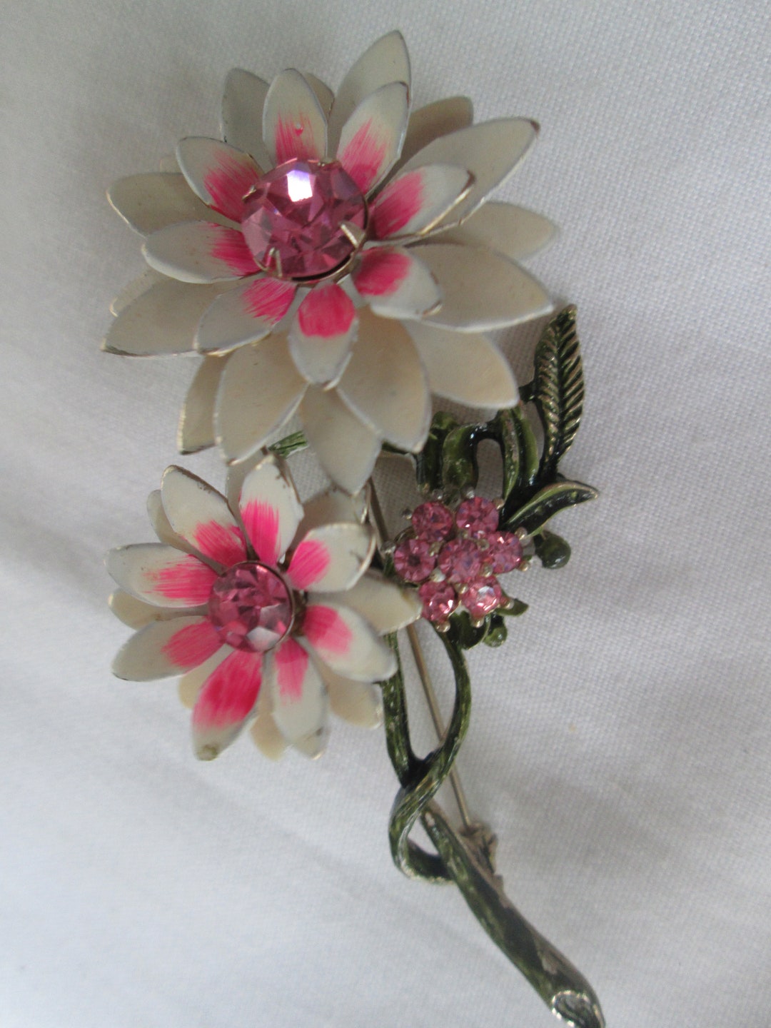 1940s Weiss Mechanical Trembler Enamel Rhinestone Flower Brooch - Etsy 1940s Weiss Mechanical Trembler Enamel Rhinestone Flower Brooch - Etsy