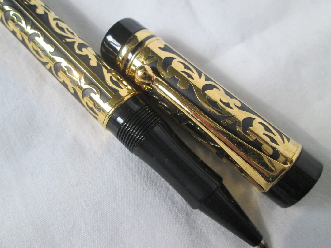 Vintage Fancy Ornate Gold Black Writing Pen - Etsy