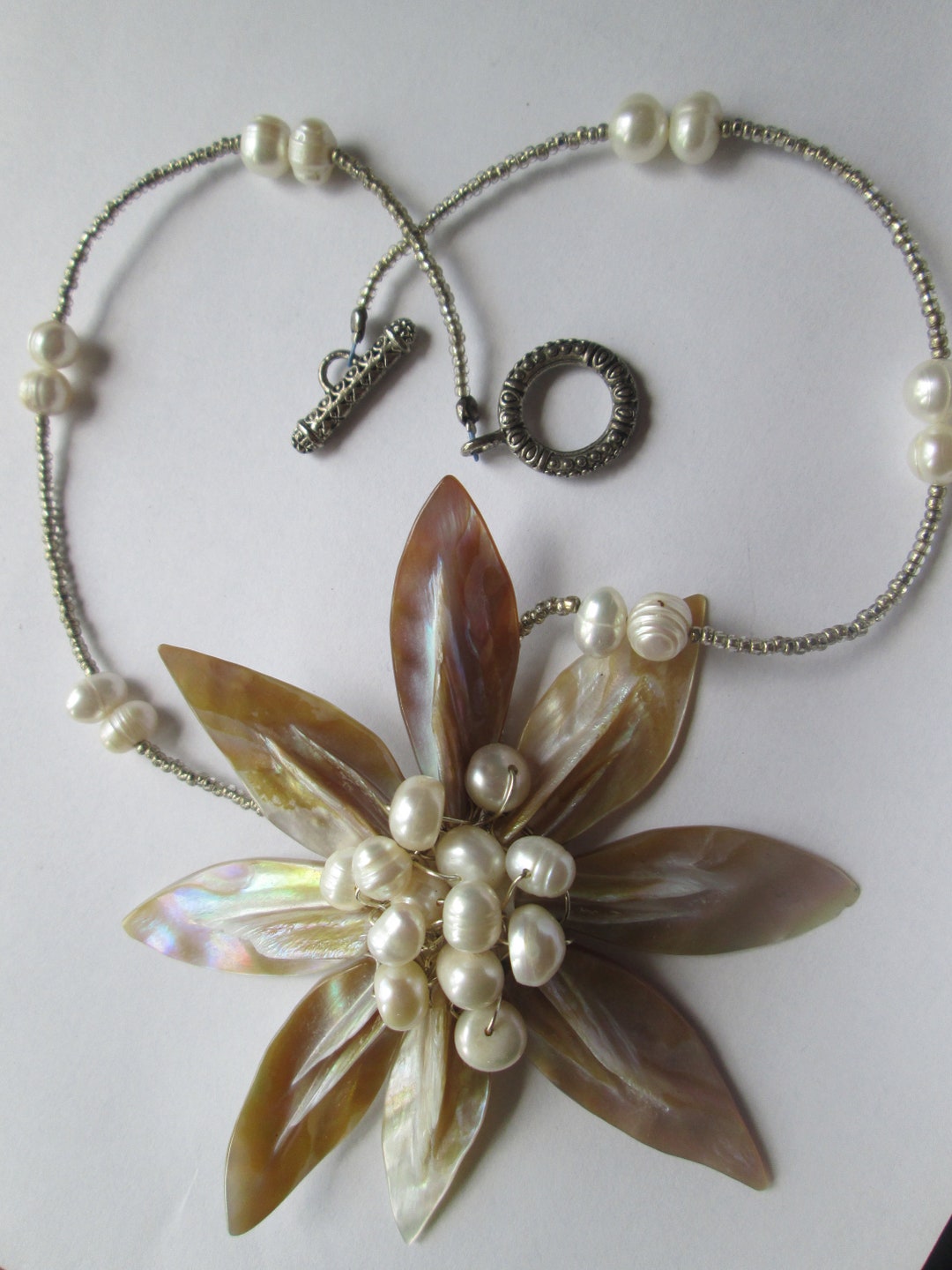 Freshwater Pearl Shell Flower Necklace Toggle Clasp - Etsy