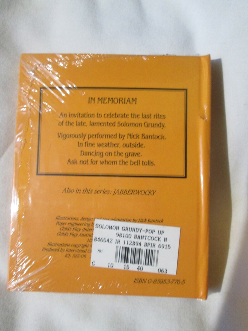 1992 Sealed Pop up Rhyme Book Solomon Grundy by Nick Bantock - Etsy