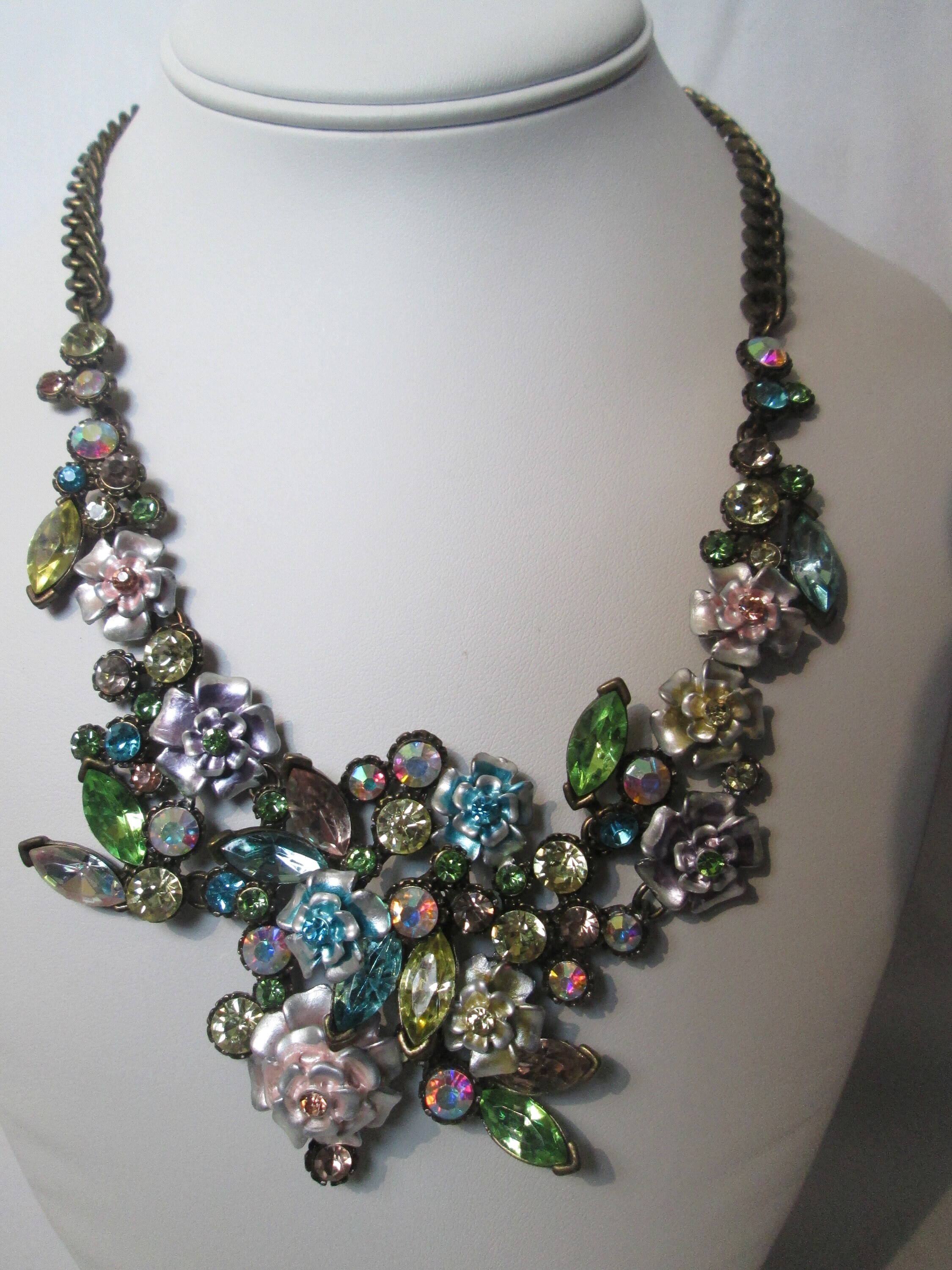 Joan Rivers Flower Necklace Enamel Rhinestone Antique Gold - Etsy