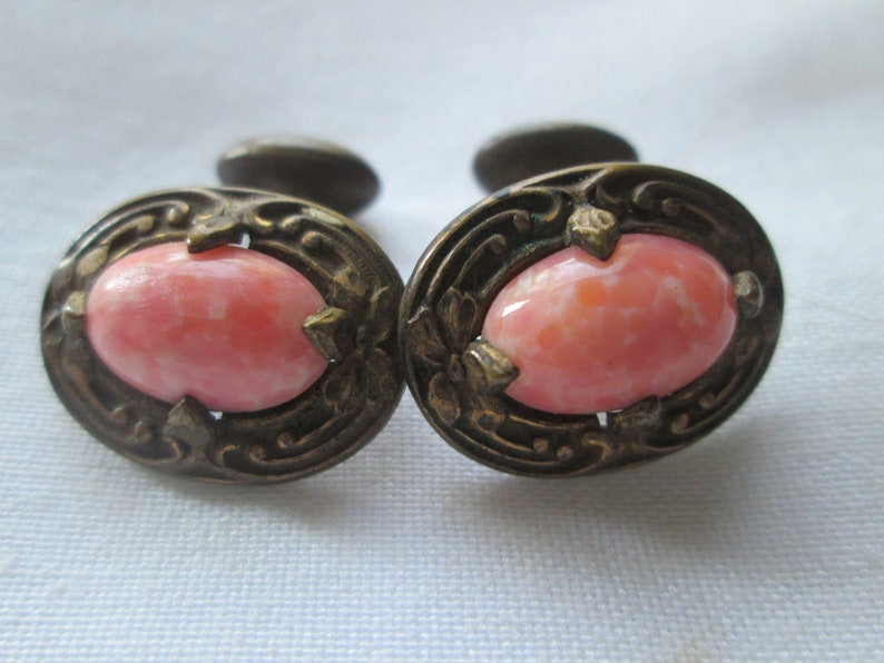 1800s Victorian Art Nouveau Pink Peking Glass Brass Cufflinks - Etsy