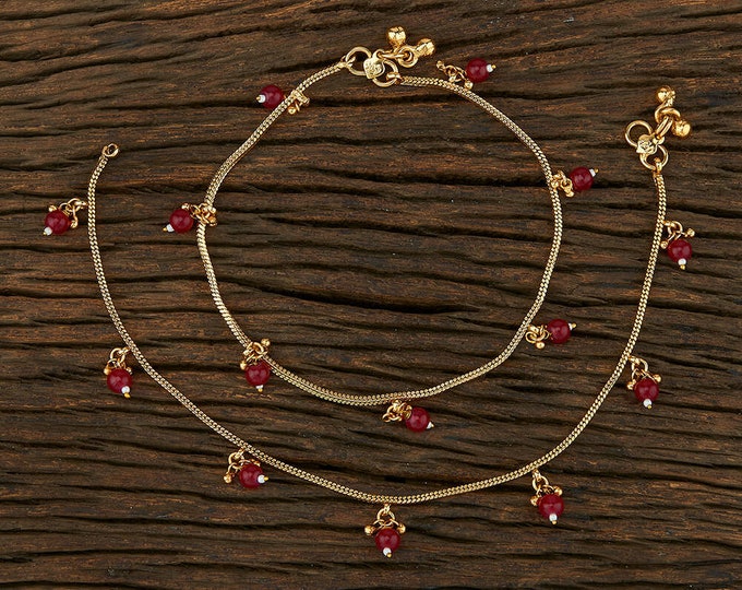 Ruby Gold Plated Anklets: Bollywood Style Indian Payal - Etsy