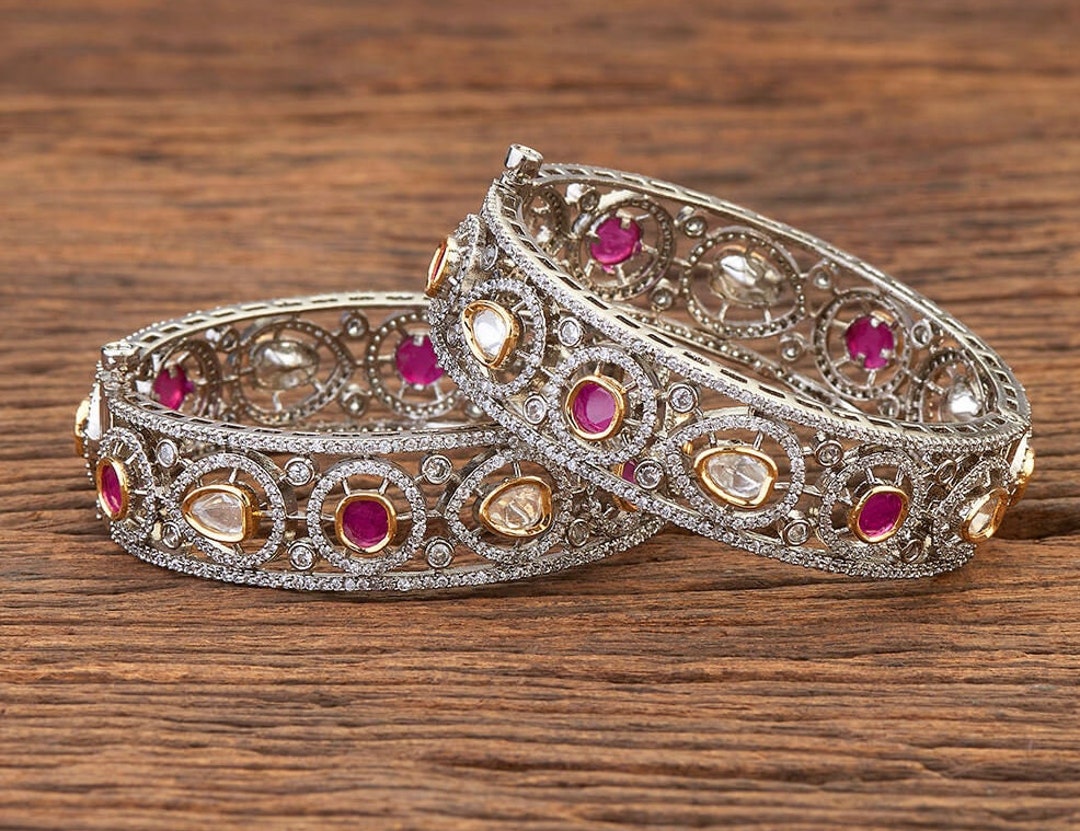 2.4 Uncut Polki Bracelet/high Quality Diamond Victorian Bangle ...