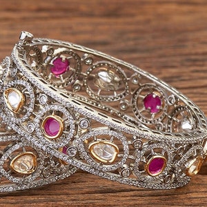 2.4 Uncut Polki Bracelet/high Quality Diamond Victorian Bangle ...