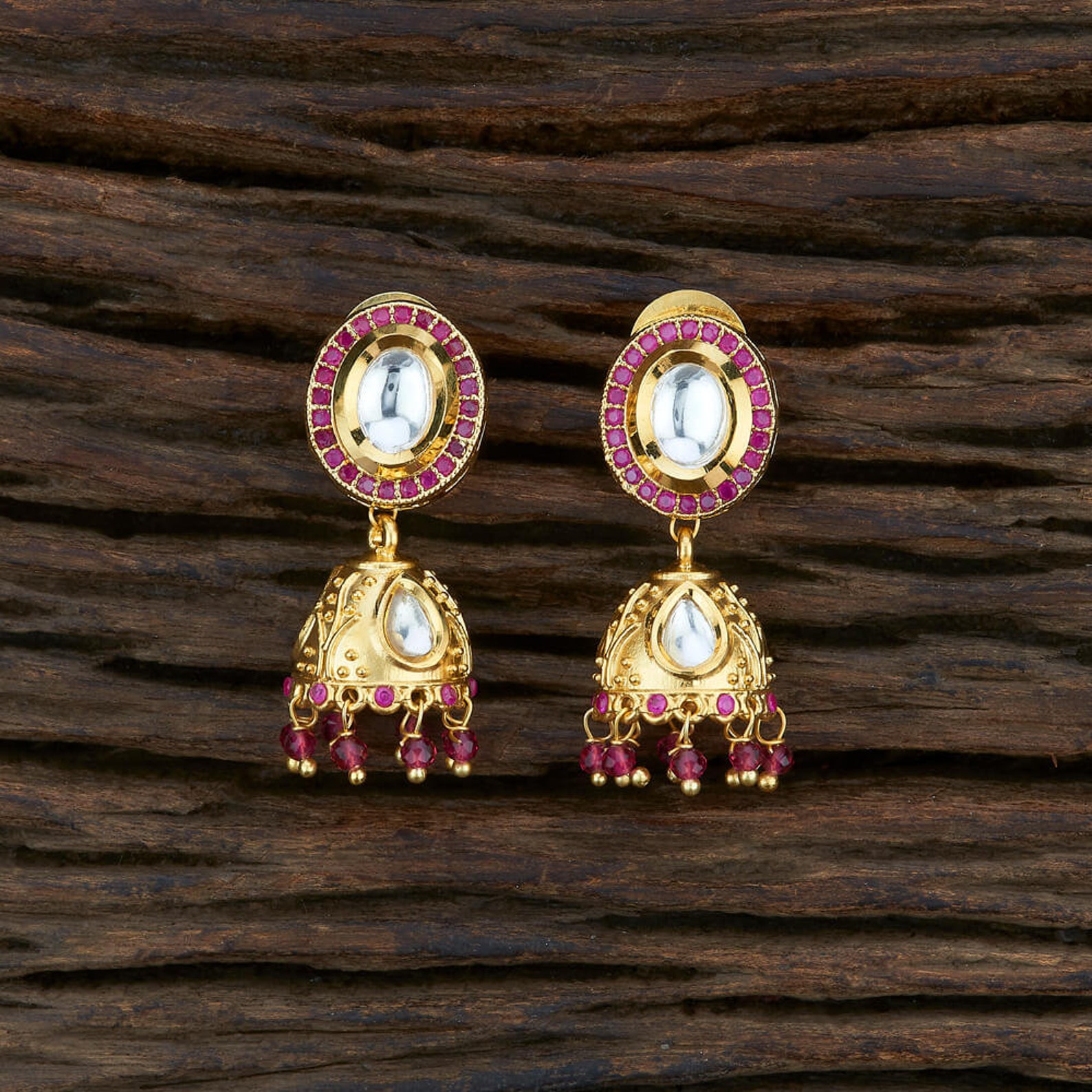 Pearl Polki Jhumka/matte Gold Jhumka/blue Indian Earrings/fine Kundan ...