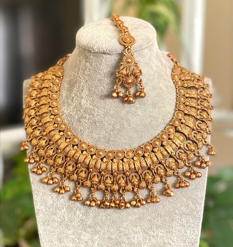 Antique Gold Necklace/indian Choker/south Indian Necklace/ - Etsy