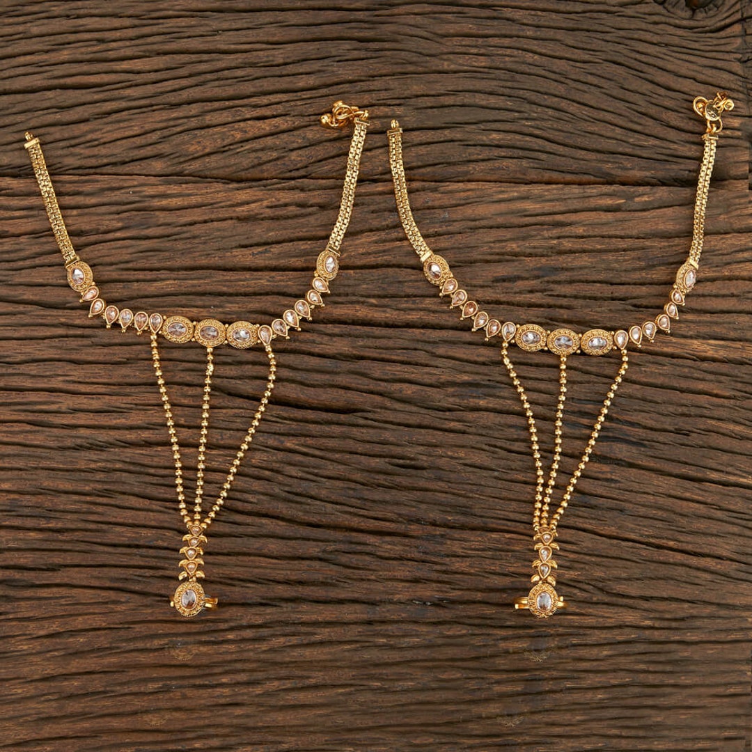 Polki Anklets With Toe Ring/ Kundan Anklets /antique Gold - Etsy