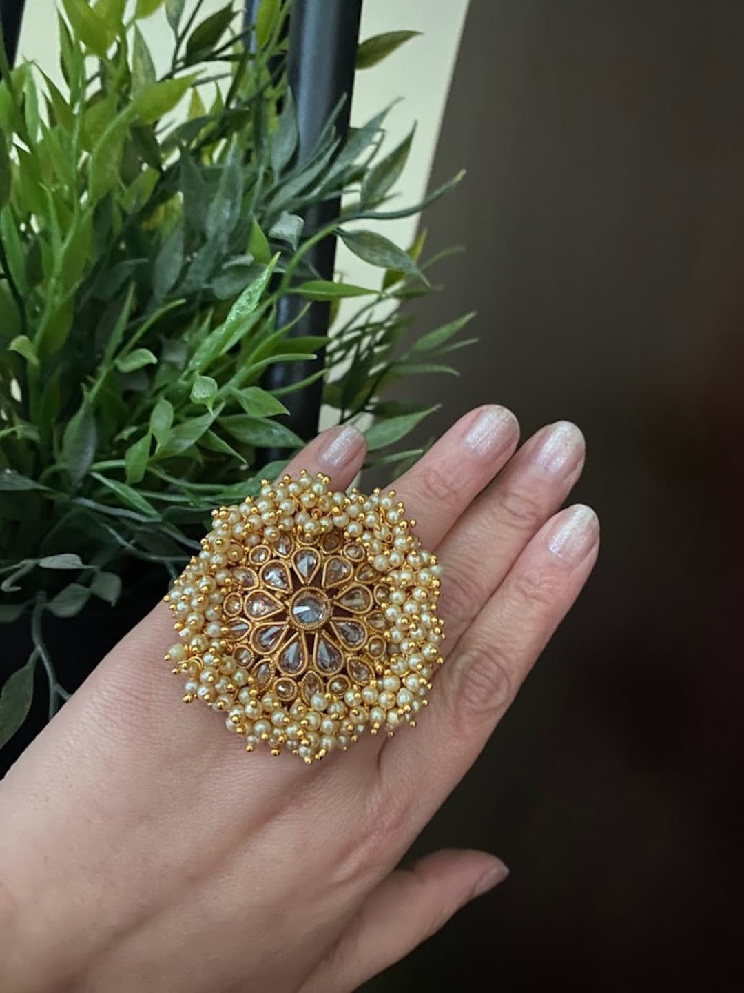 Gold Pearl Finger Ring/ Indian Pearl Ring/indian Wedding Jewelry ...