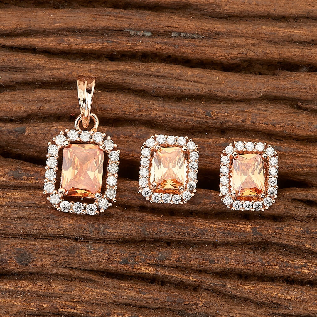 CZ Pendant Set With Earrings/rose Gold Pendent Set/indian Jewelry Set ...