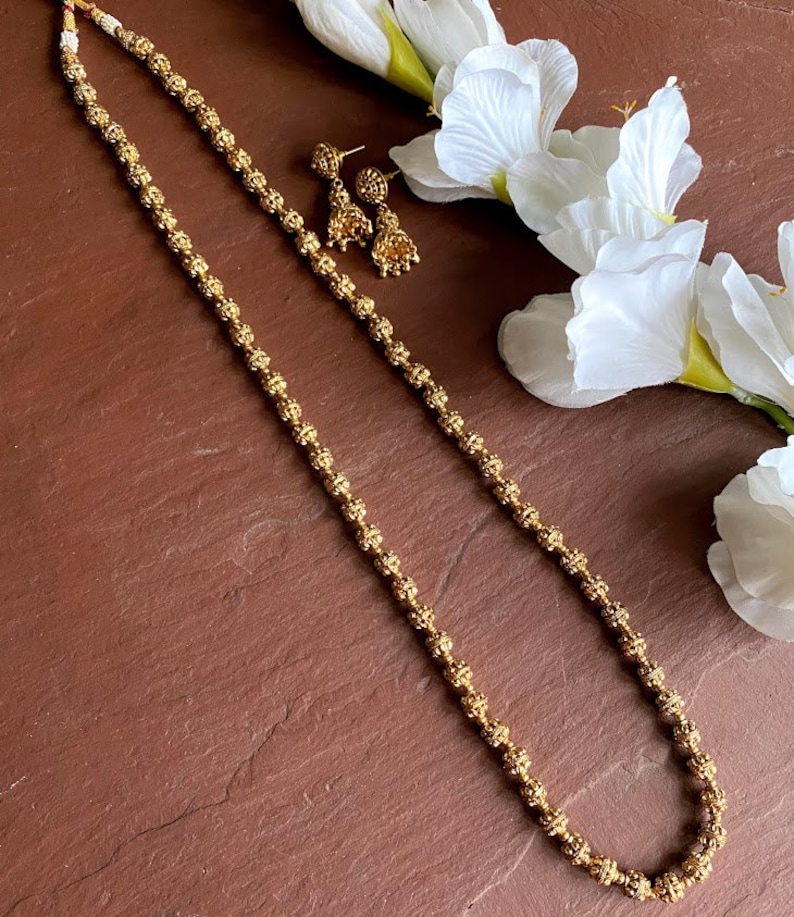 Long Necklace/gold Necklace/ Matar Mala/green Mala/temple - Etsy