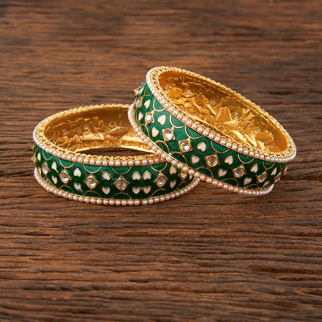 Green Bangles/gold Bangles/kundan Bangles/meenakari Kada/indian Jewelry ...