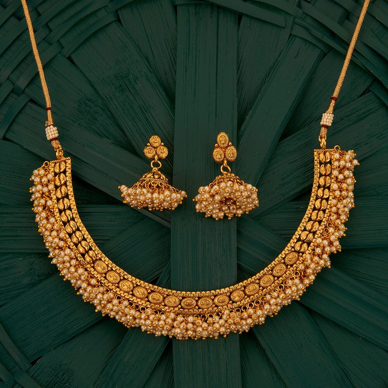 Gold Choker Necklace /indian Gold Necklace Set/ Indian Choker/ | Etsy