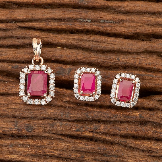 CZ Pendant Set With Earrings/rose Gold Pendent Set/indian | Etsy