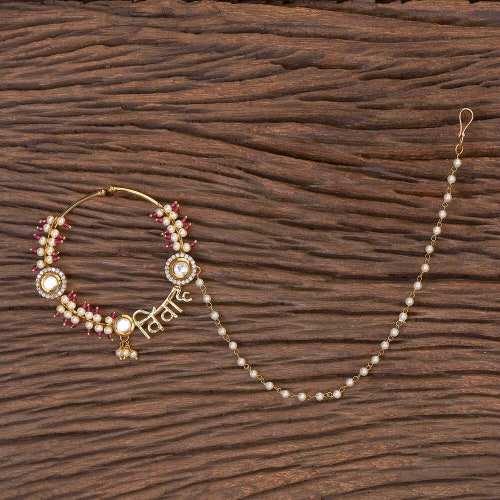 CZ Nose Ring Spring Nose Ring With Gold Chain Nath Indian - Etsy