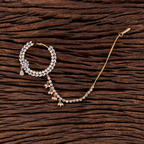 CZ Nose Ring Spring Nose Ring With Gold Chain Nath Indian - Etsy