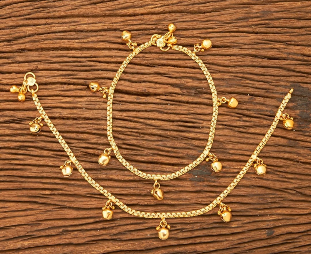 Anklet/ Gold Anklet/ Indian Anklets /temple Jewelry/antique Gold Payal ...