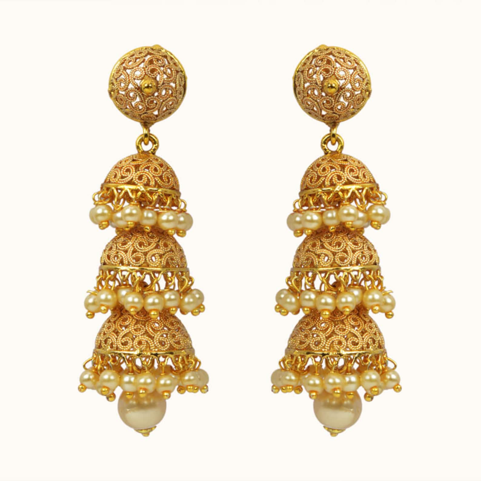 Gold Jhumka Earrings: Indian Dangle Earrings With Pearl Drops - Etsy