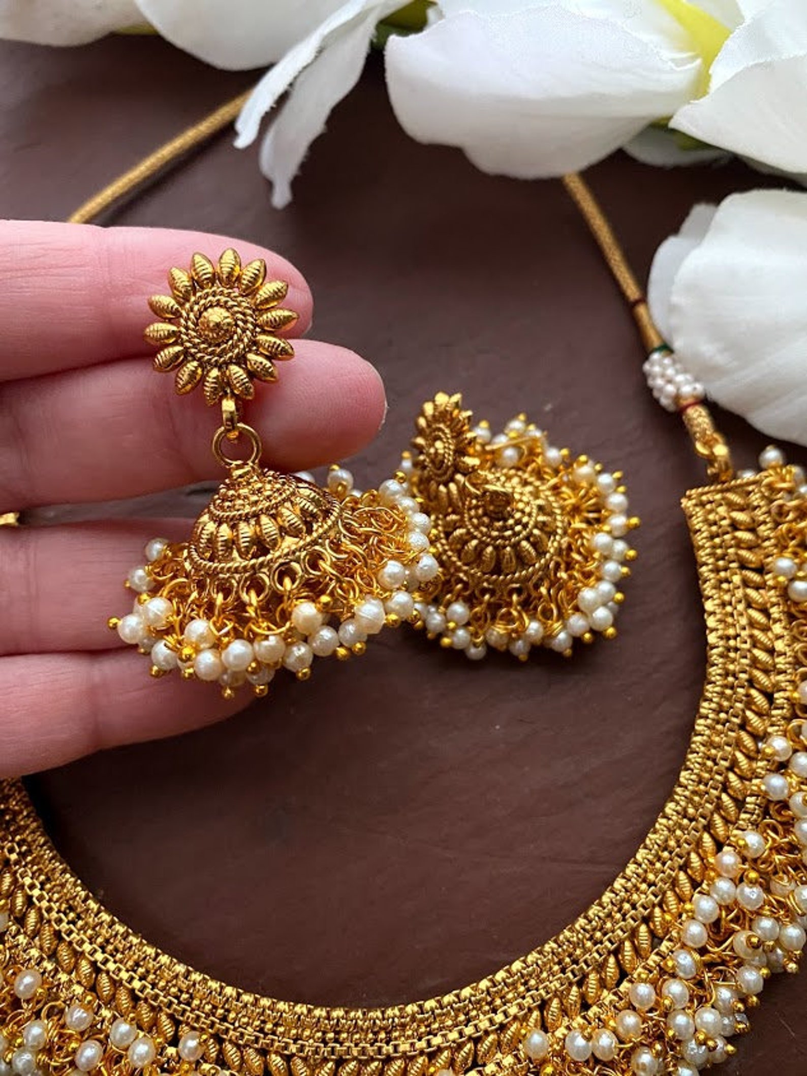 Buy Gold Choker Necklace /indian Gold Necklace/indian Choker/pearl ...