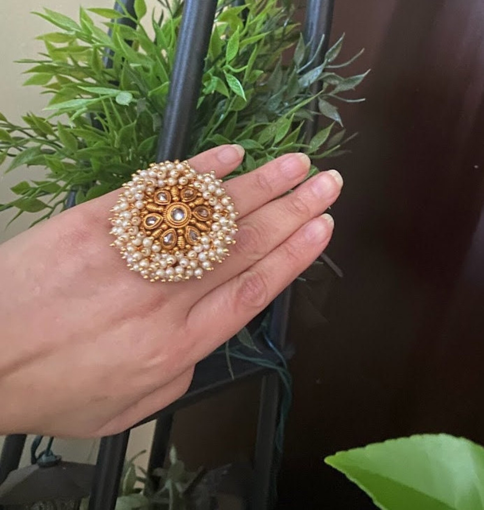 Gold Pearl Finger Ring/ Indian Pearl Ring/indian Wedding - Etsy