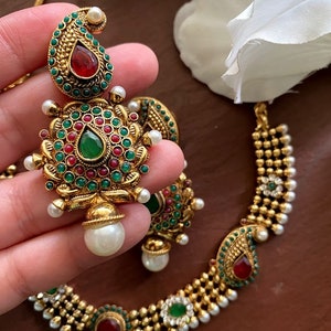 Ruby Red Necklace / Antique Gold Necklace/ Indian Choker/south Indian ...