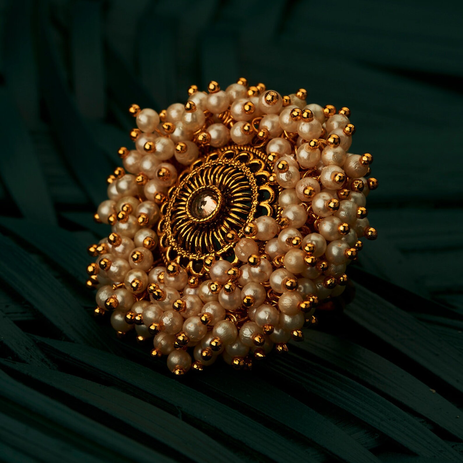 Gold pearl Finger ring/ Indian Pearl ring/Indian wedding | Etsy