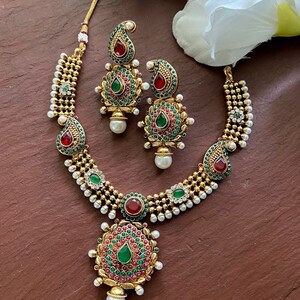 Ruby Red Necklace / Antique Gold Necklace/ Indian Choker/south Indian ...