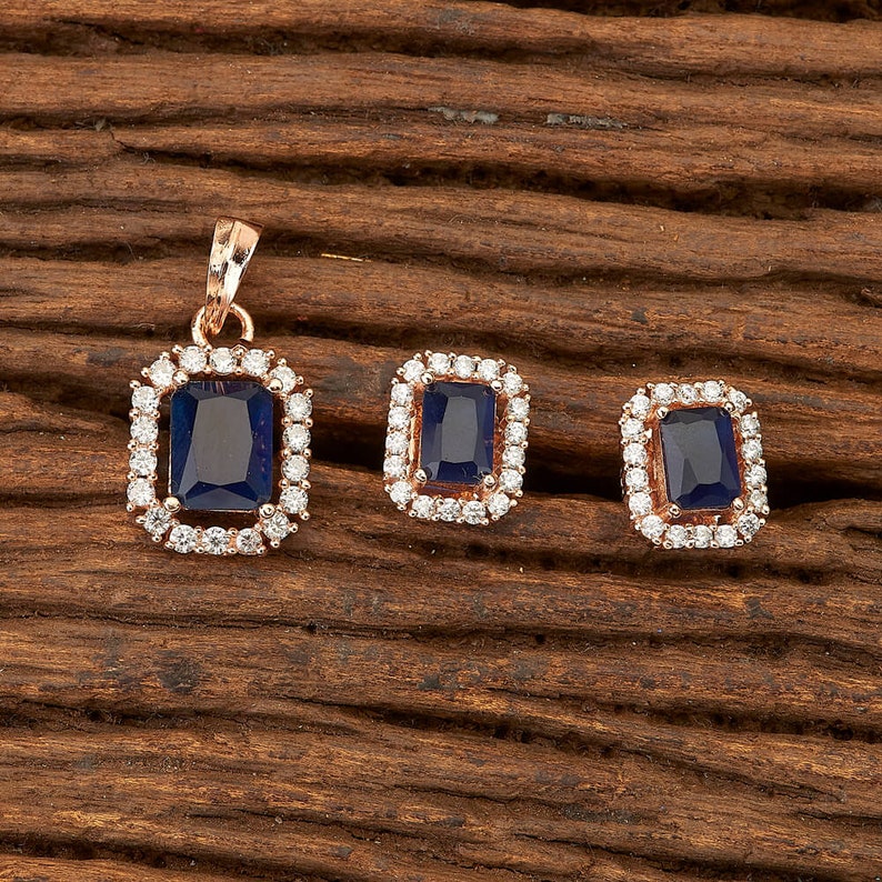 CZ Pendant Set With Earrings/rose Gold Pendent Set/indian - Etsy