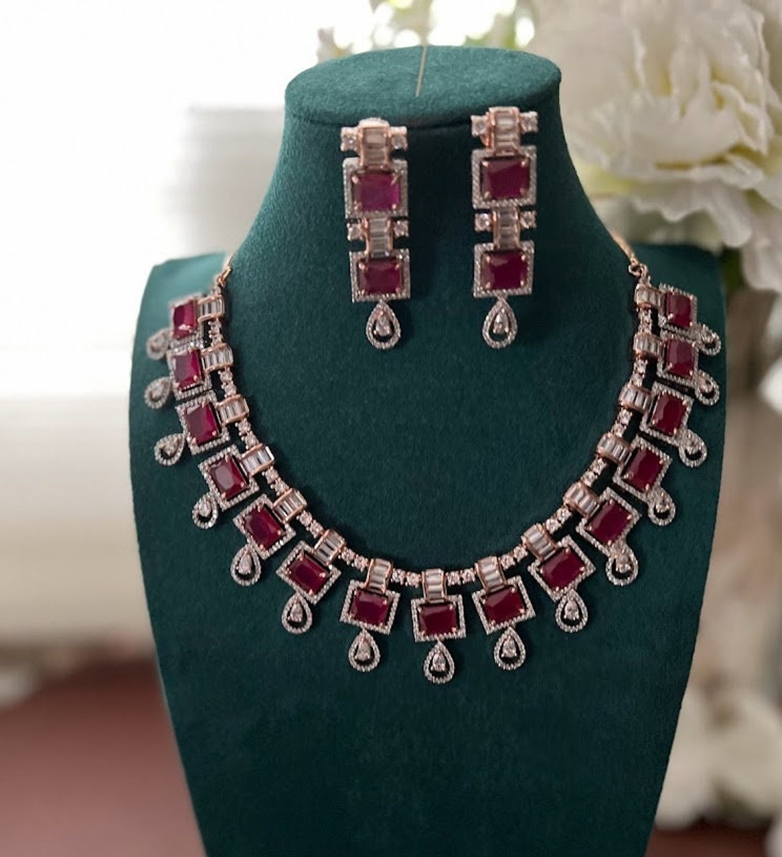 Ruby Necklace/rose Gold Necklace /indian Necklace/american - Etsy