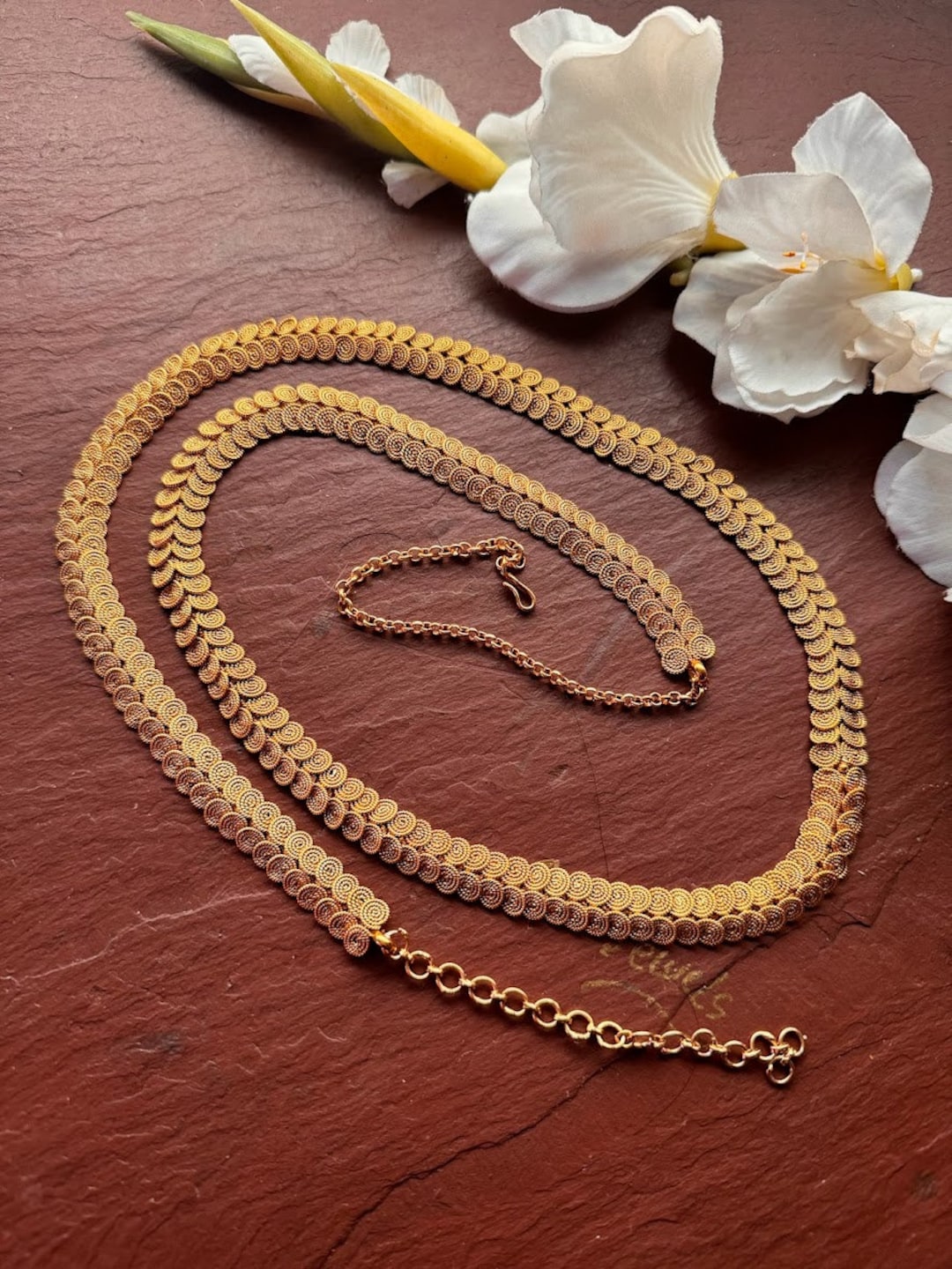 Gold Finish Indian Belly Chain: Ruby & Pearl Kamarbandh (36 Inch) - Etsy