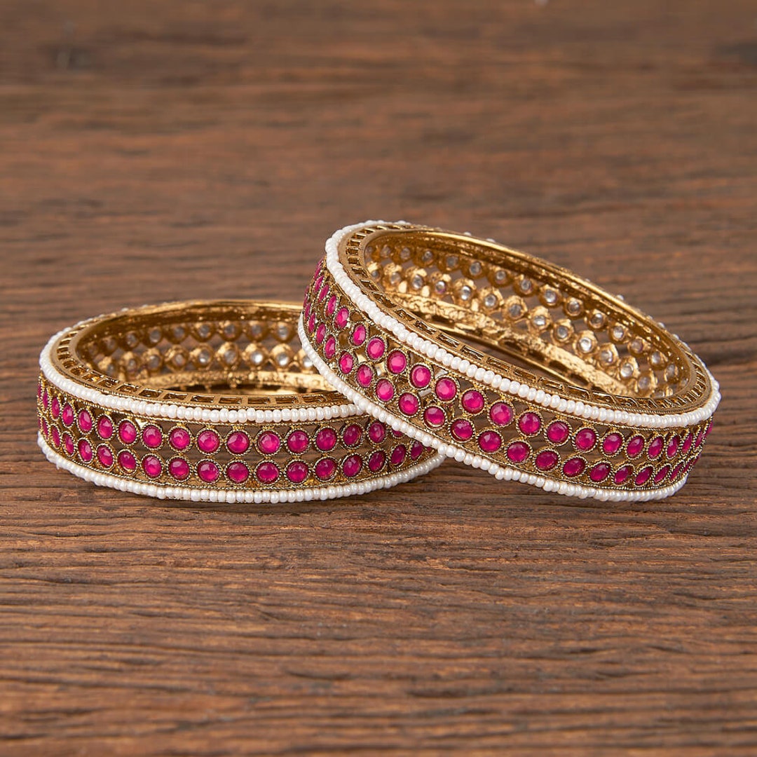 Ruby Bangles Pair / Thick Bangles /indian Bangles/antique Dull Gold ...