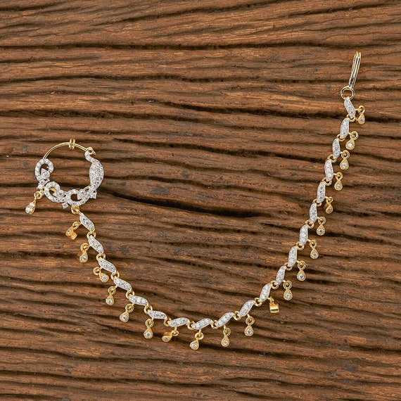 CZ Nose Ring Spring Nose Ring With Gold Chain Nath Indian | Etsy