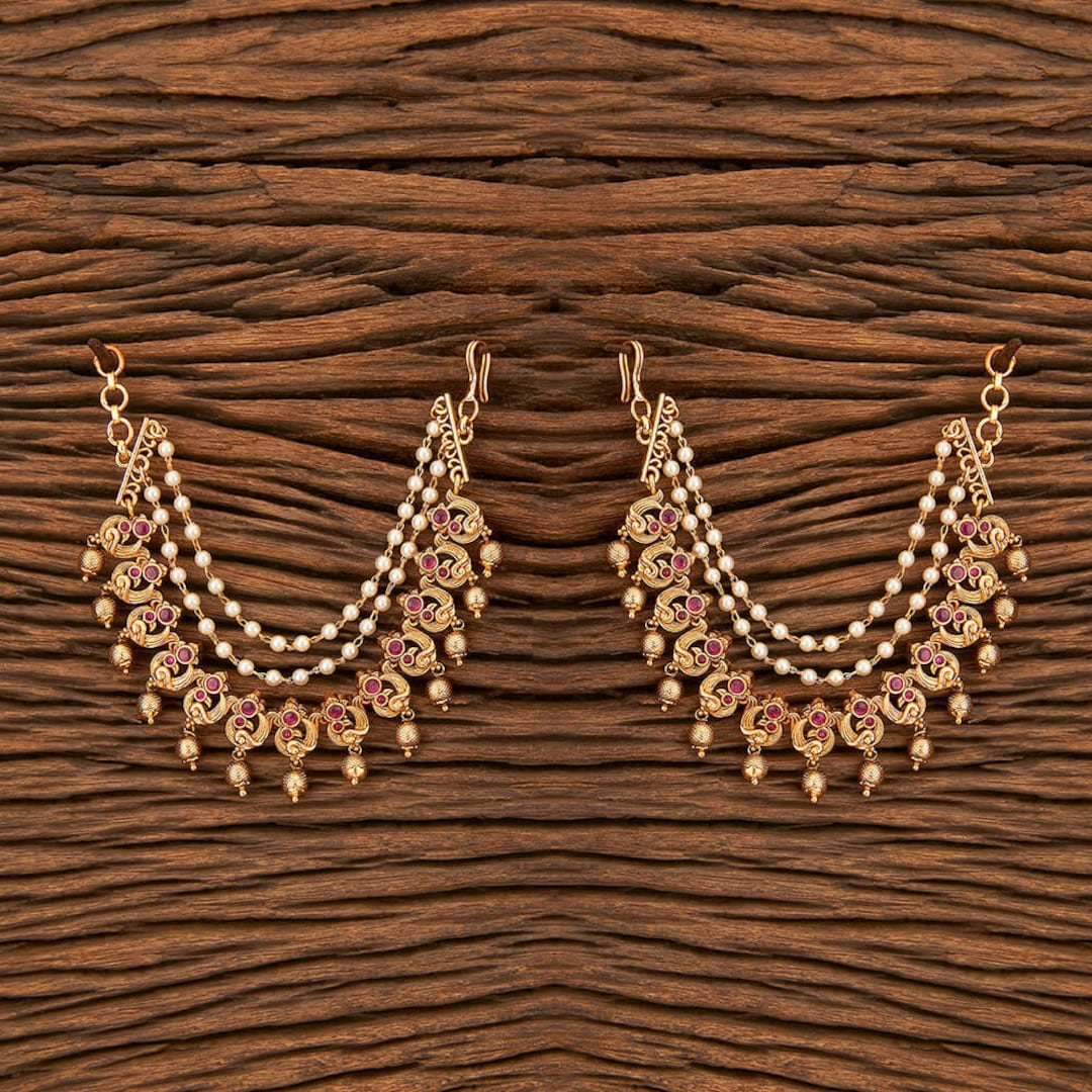 Kemp Ear Chain/kasulu Sahare/matte Gold Ruby Kaan Chain/earring Support ...
