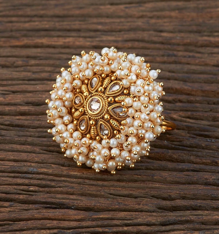 Gold Pearl Finger Ring/ Indian Pearl Ring/indian Wedding - Etsy