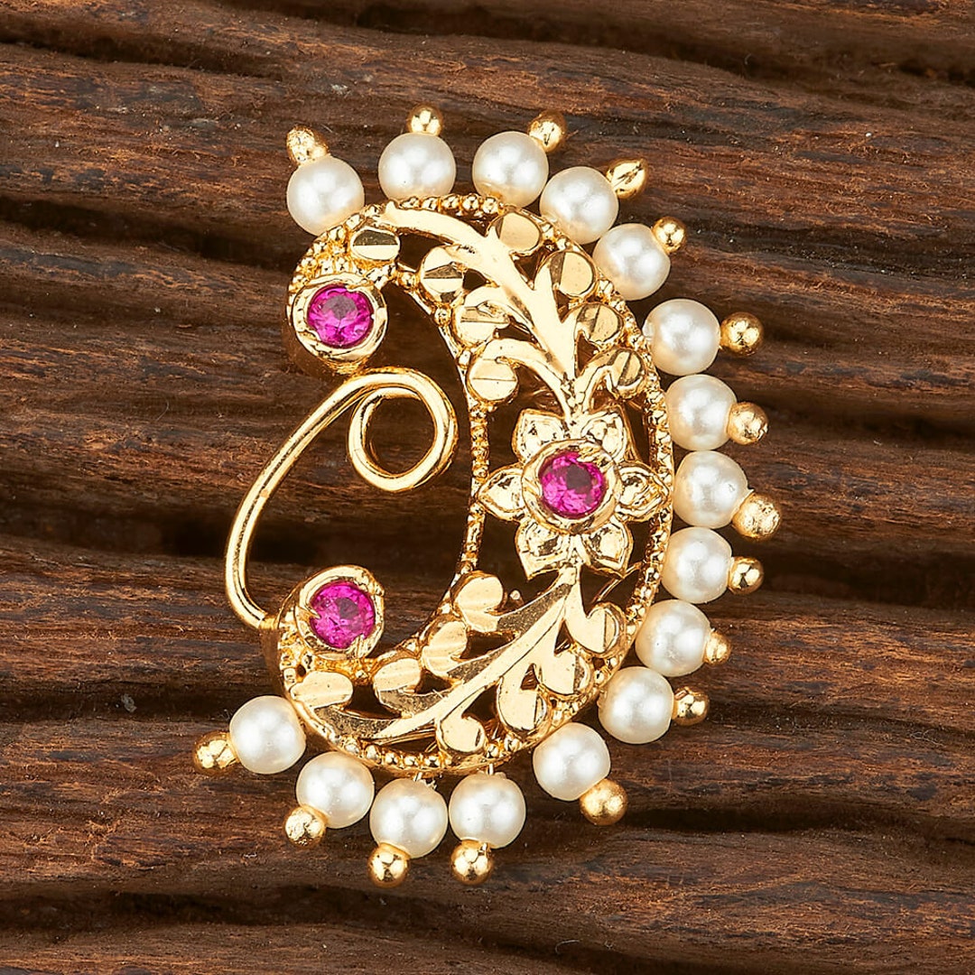 Pearl Nath Nose Ring: Indian Bridal Gold Plated Clip On - Etsy