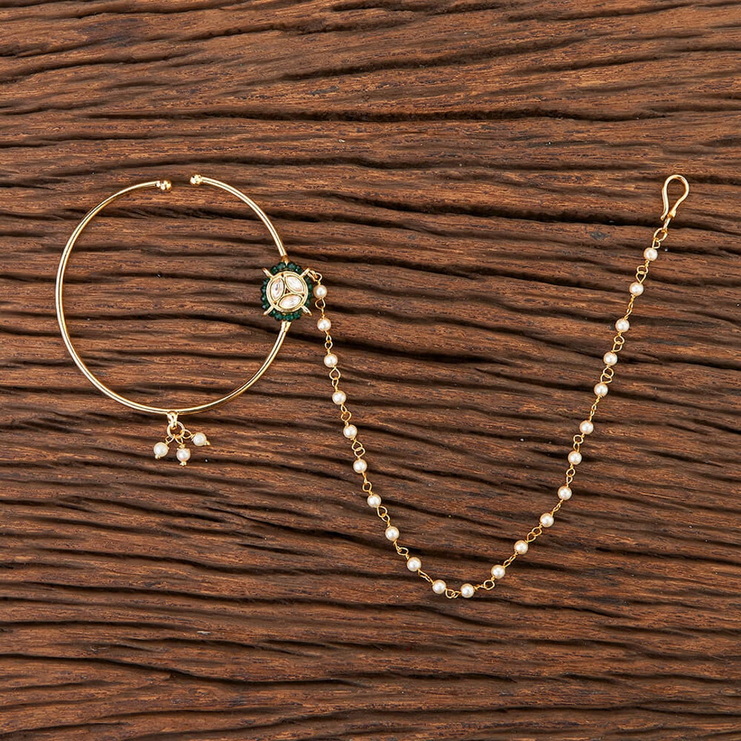Nose Ring/fine Kundan Nosering/ Nose Ring With Pearl Chain/ Polki Nath ...