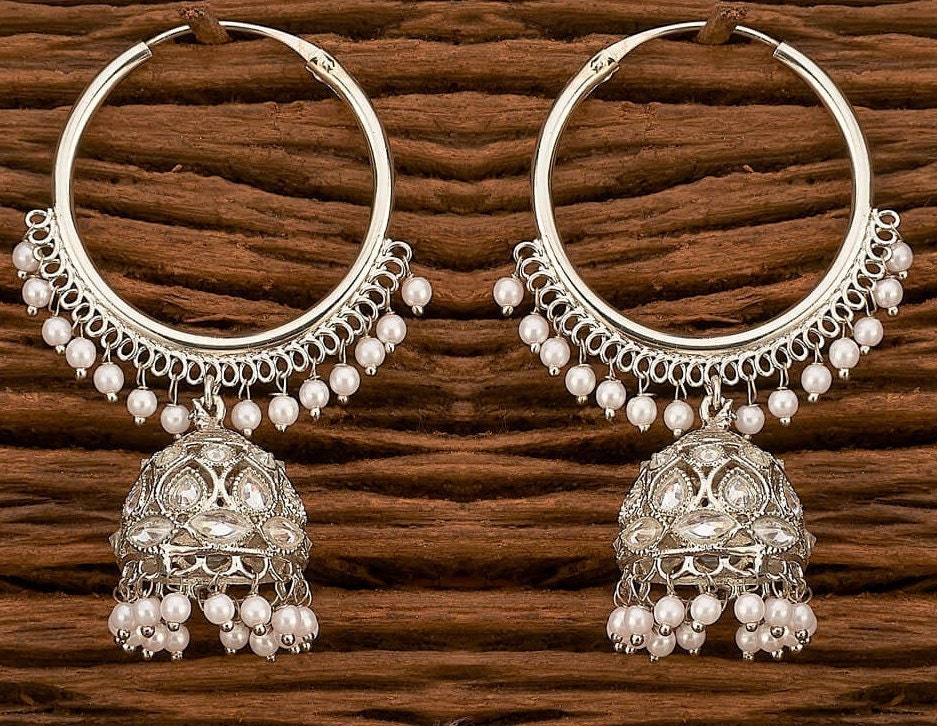 Indian Hoop Earrings/silver Hoop Jhumka Earrings/ Pearl - Etsy