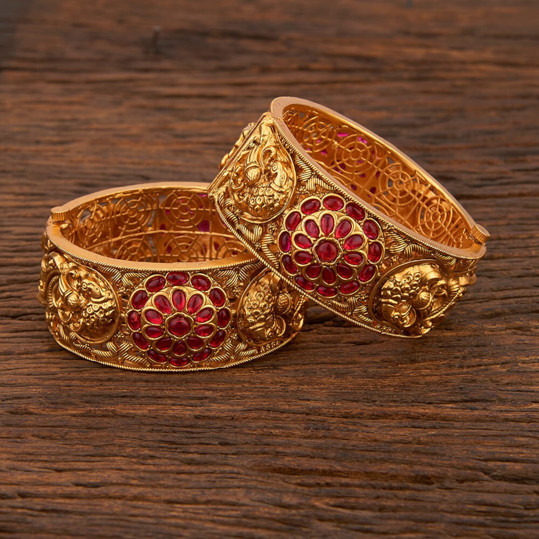 Matte Gold Bangles /ruby Indian Bangles/ Gold Kada/amrapali Jewelry ...