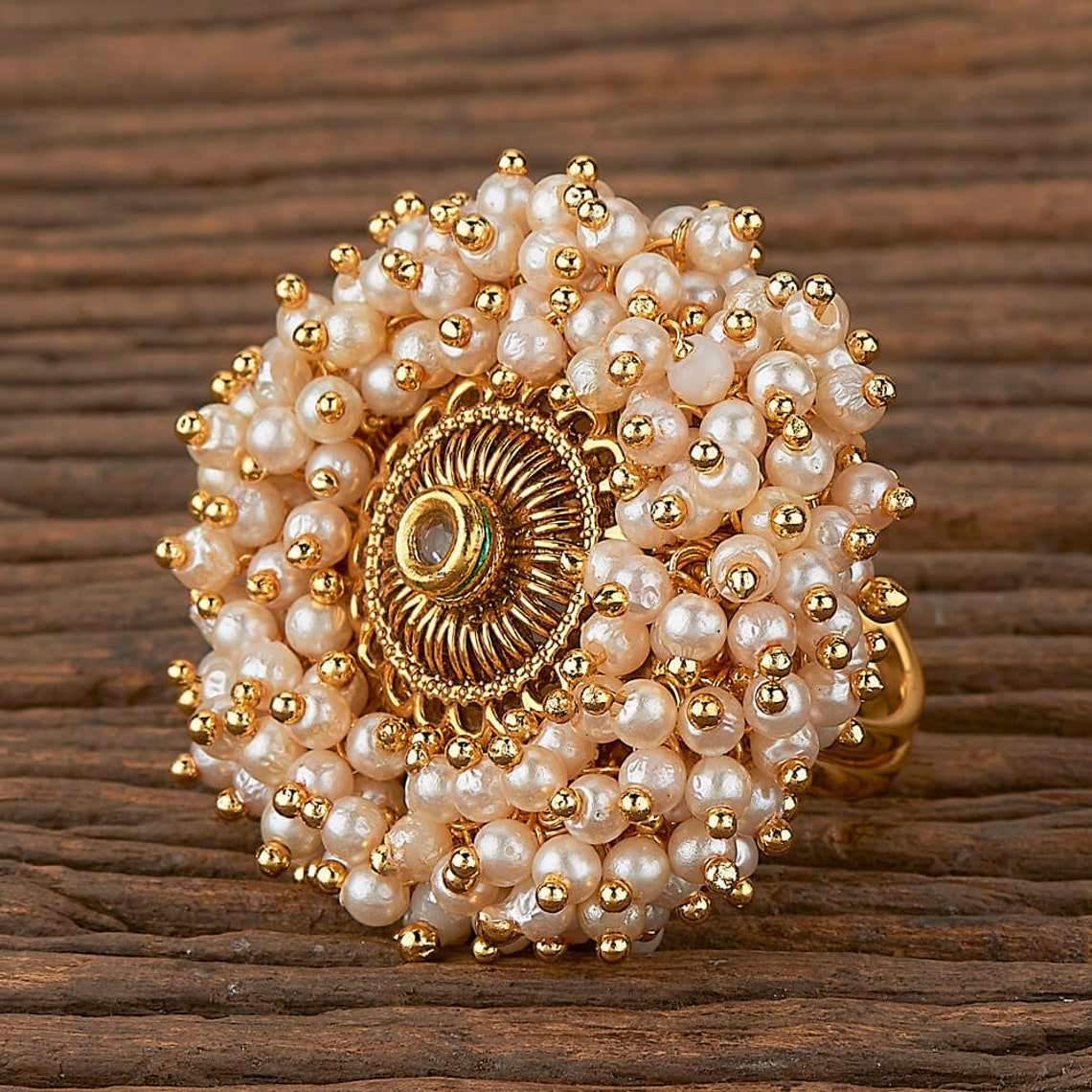 Gold pearl Finger ring/ Indian Pearl ring/Indian wedding | Etsy