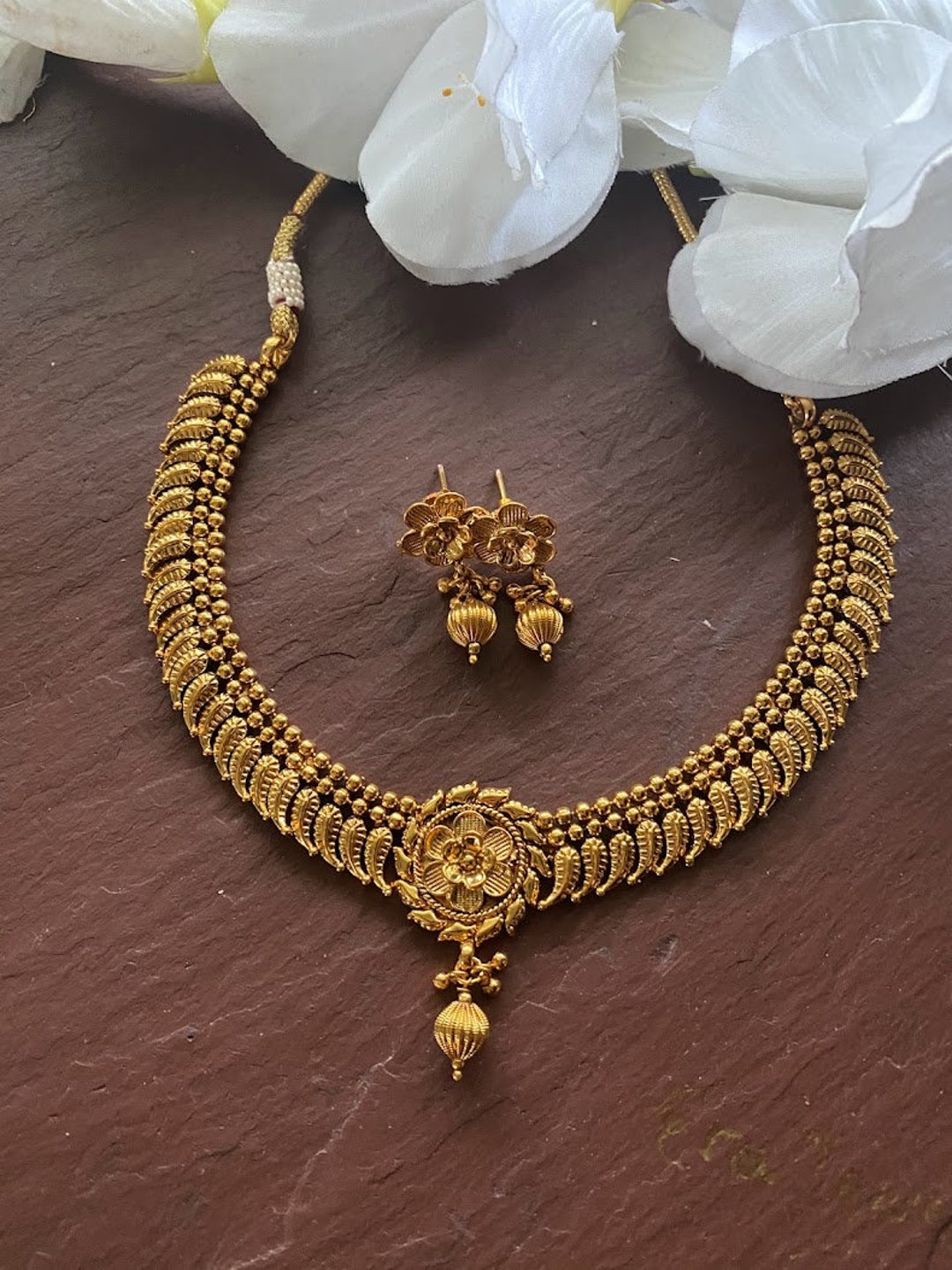 Gold Necklace /indian Gold Necklace Set/ Indian Choker/ Kundan Necklace ...
