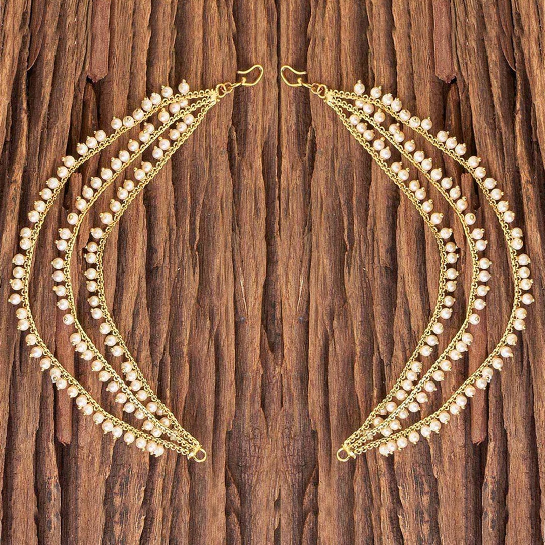 Gold Plated Pearl Ear Chain: Indian Bahubali Kaan Sahara - Etsy