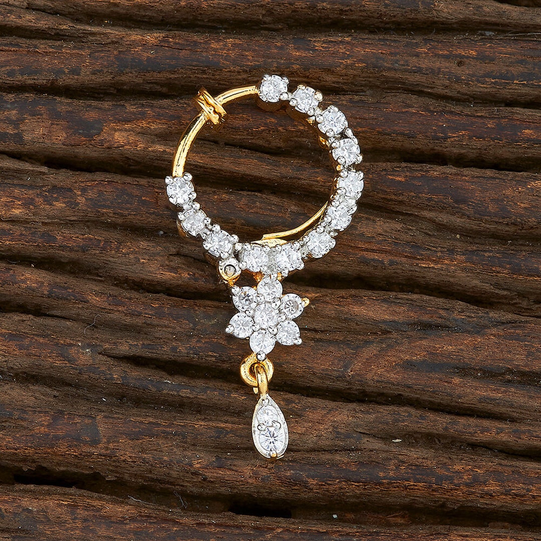 CZ Spring Nose Ring /clip on Nath/ Indian Nose Ring/ Diamond Nose Ring/silver/bridal Jewelry ...