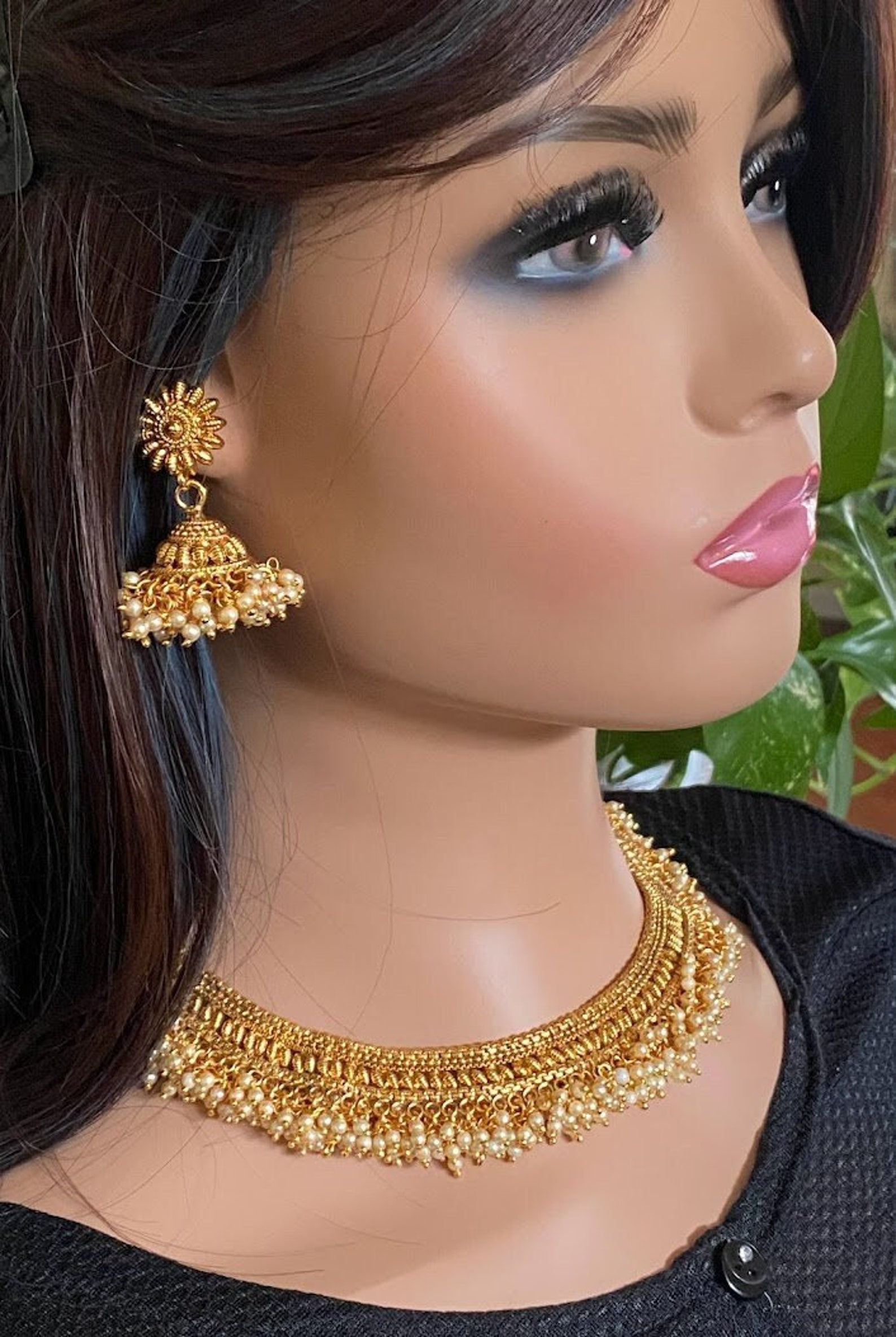 Buy Gold Choker Necklace /indian Gold Necklace/indian Choker/pearl ...