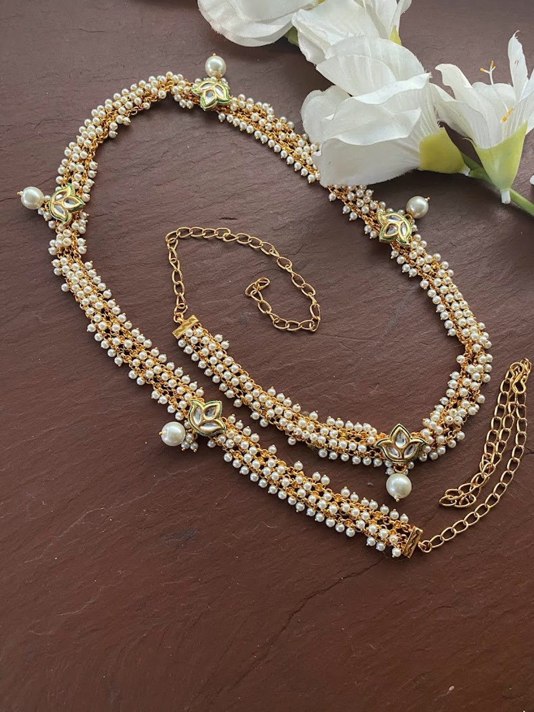 Guttapusalu Pearl Bridal Belly Chain/gold Belly Chain/kundan Waist Belt ...