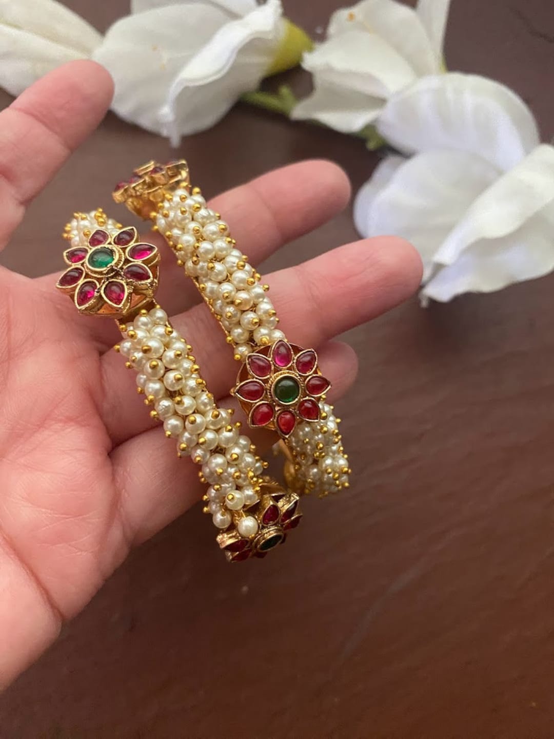 Pearl Bangles/openable Indian Bangles/gold Bangles/ South Indian ...