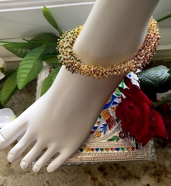 Anklet/ Pearl Anklet/ Payal/ Moti Payal/ Panjeb/ Indian floral | Etsy