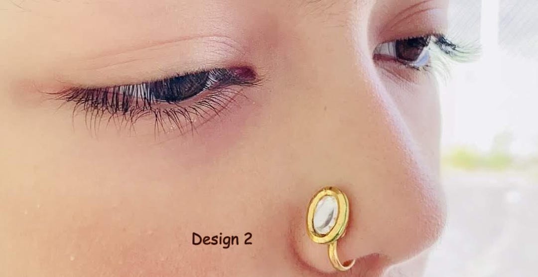 Kundan Nose Cuffs /nath / Indian Nose Ring/ Bollywood Jewelry/ Clip on ...